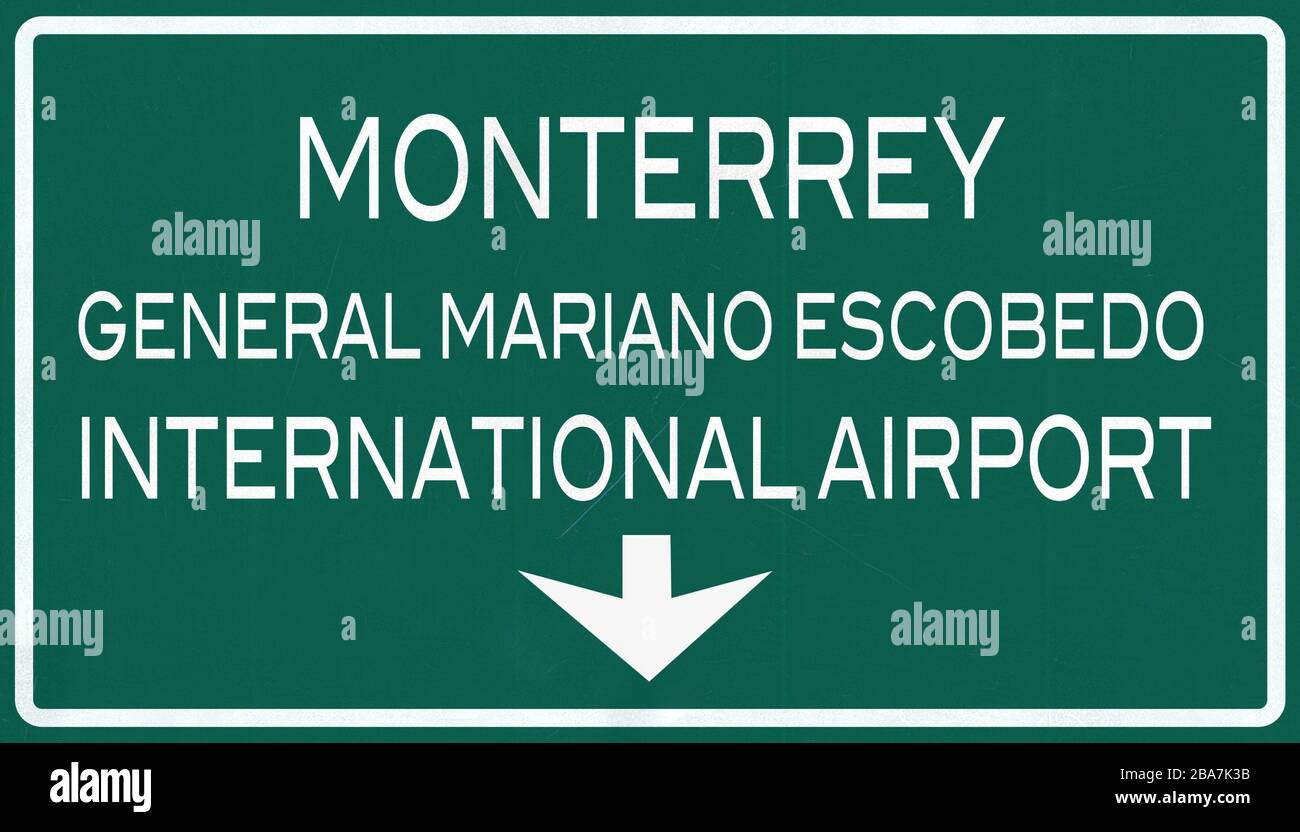Monterrey Mexico International Airport Highway Sign 2D Illustration ...