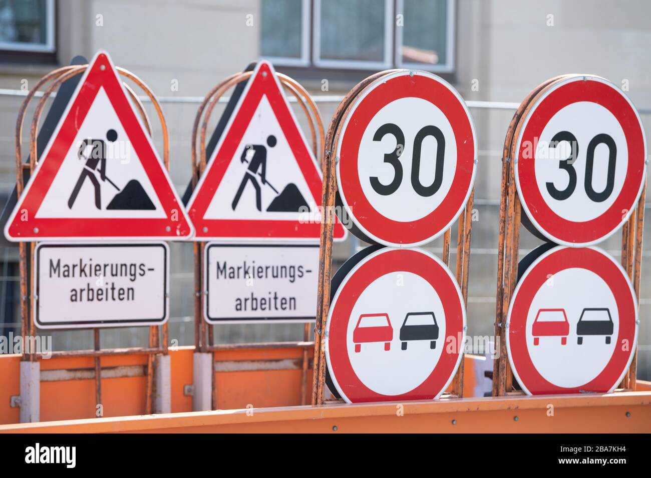 Dresden, Germany. 25th Mar, 2020. Traffic signs for a construction site ...