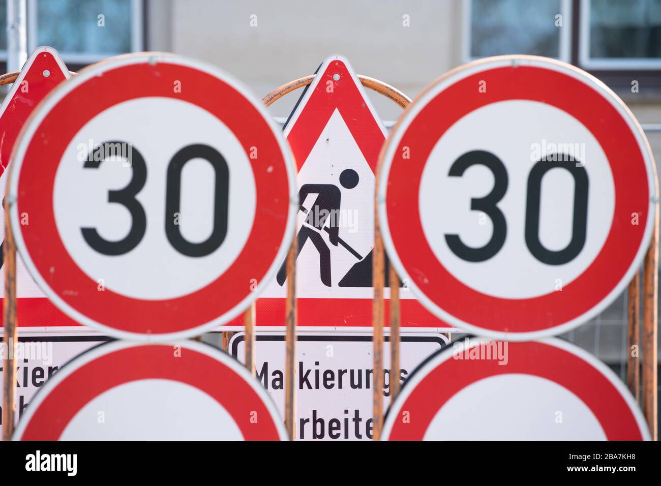 Dresden, Germany. 25th Mar, 2020. Traffic signs for a construction site ...
