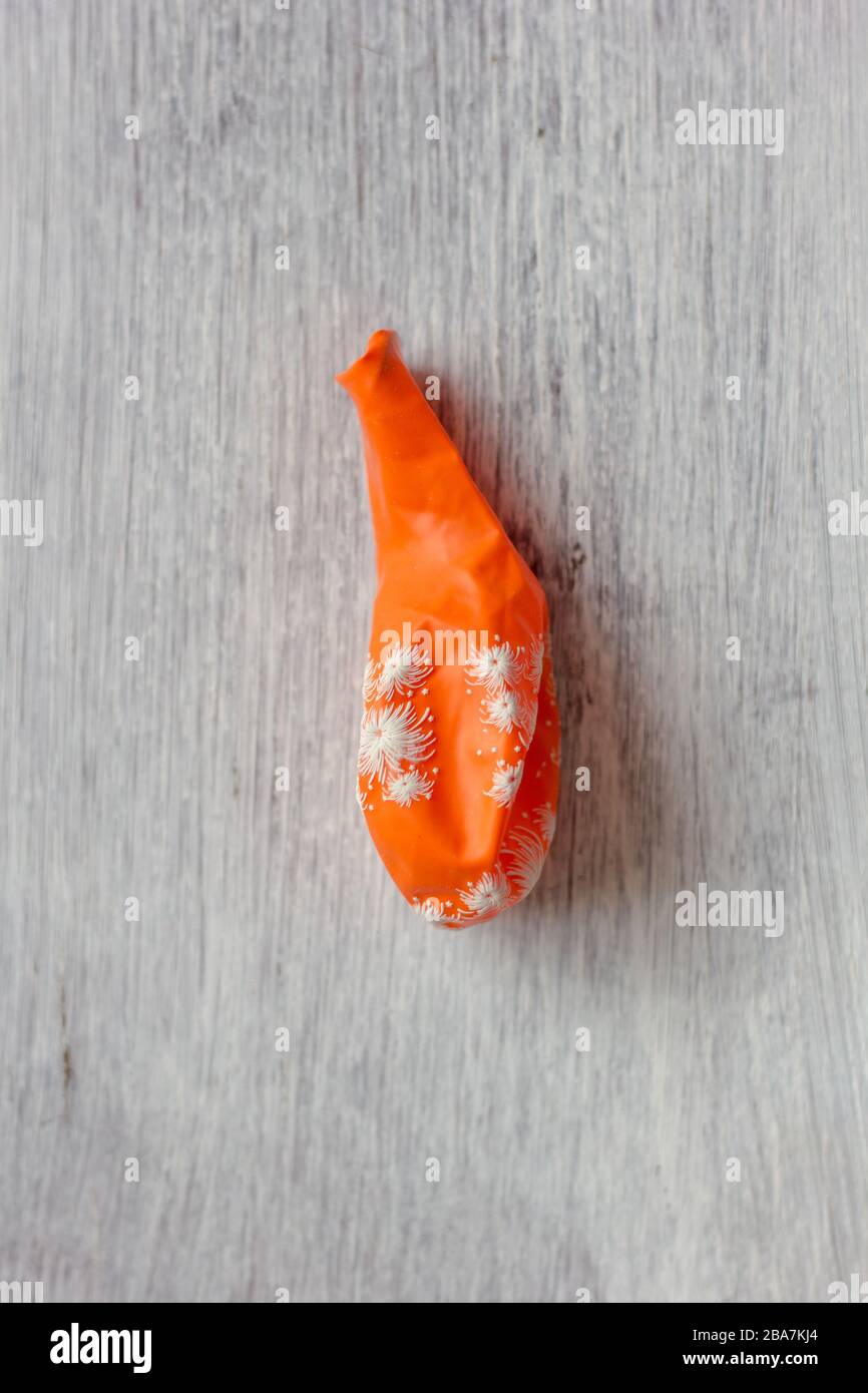 Balloon without air on a white table Stock Photo - Alamy