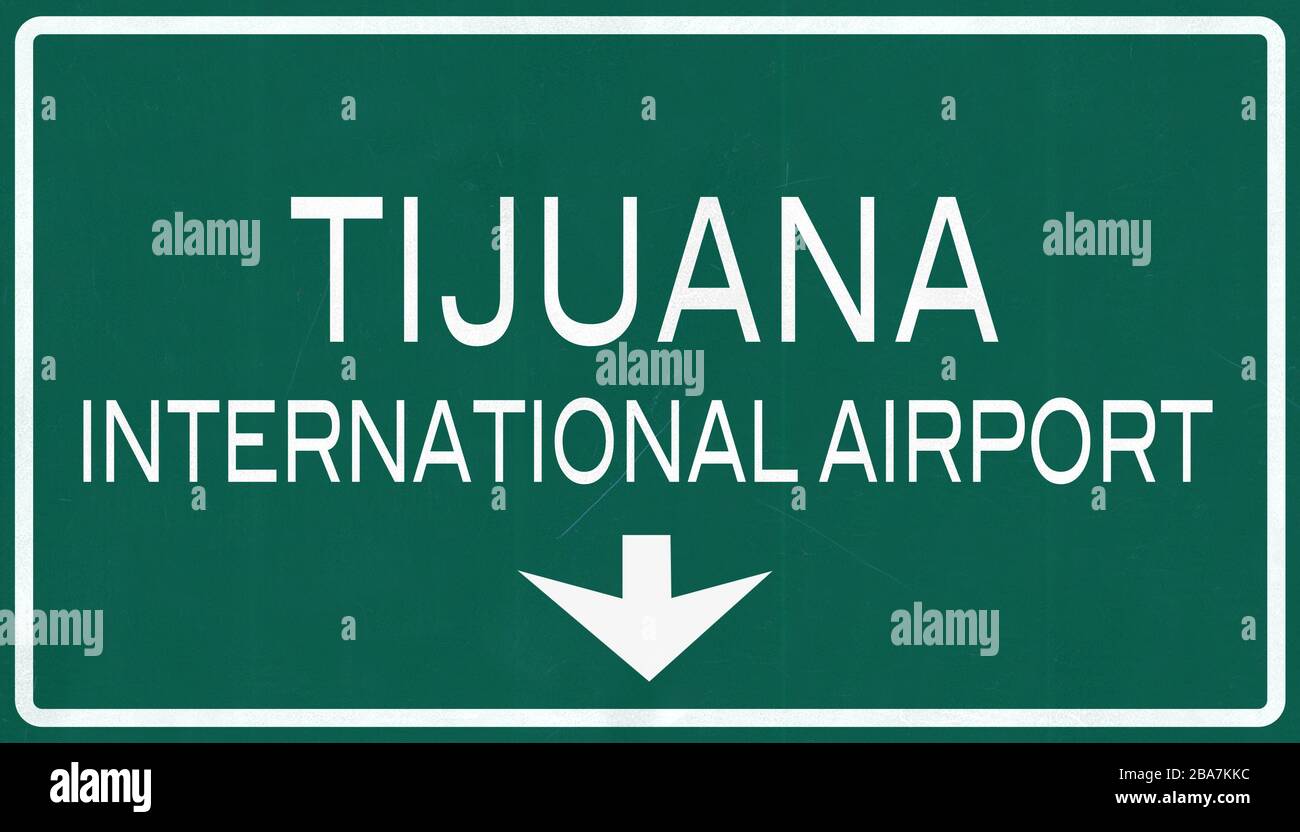 Tijuana Mexico International Airport Highway Sign 2D Illustration Stock ...