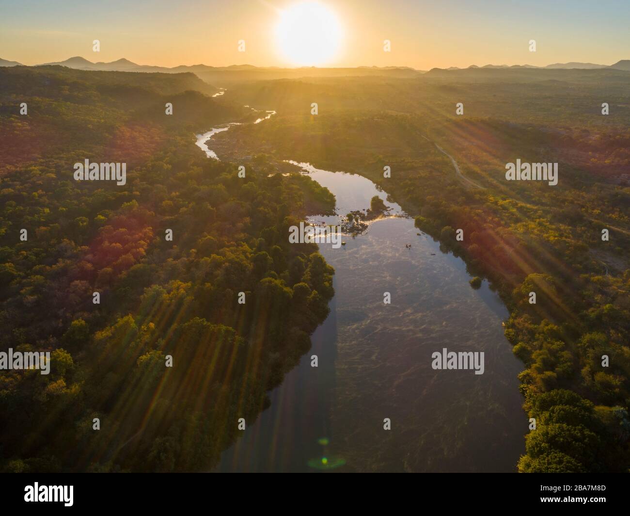 A sunrise over the Mazowe river seen from a drone Stock Photo - Alamy