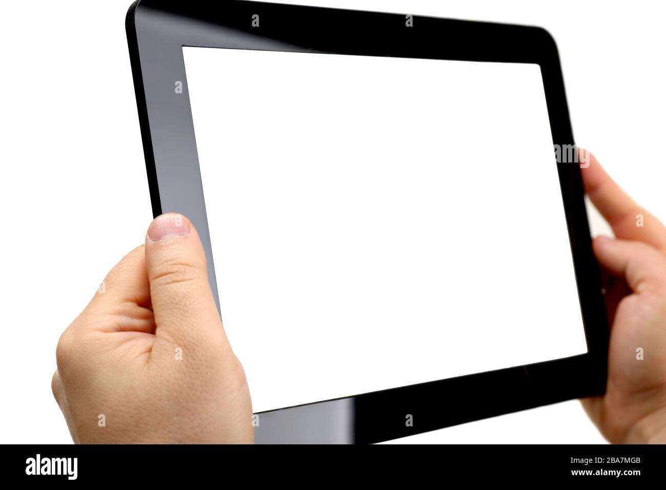 Man hoding black tablet frame in hand Stock Photo - Alamy