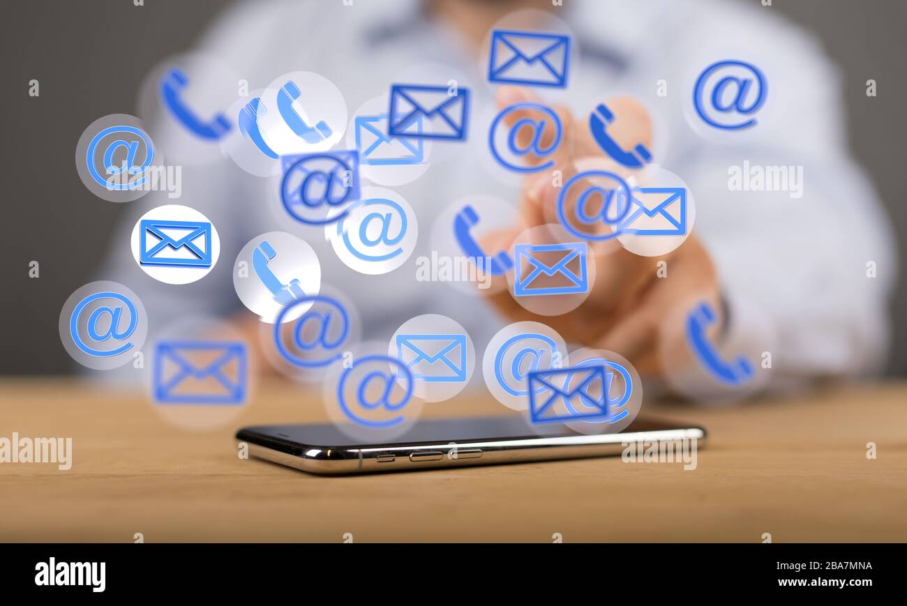 A Hand Touching Email With Finger Stock Photo - Alamy