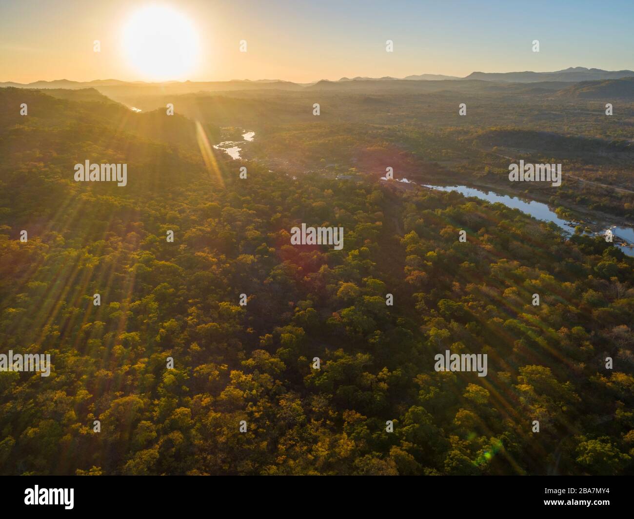 A sunrise over the Mazowe river seen from a drone Stock Photo - Alamy
