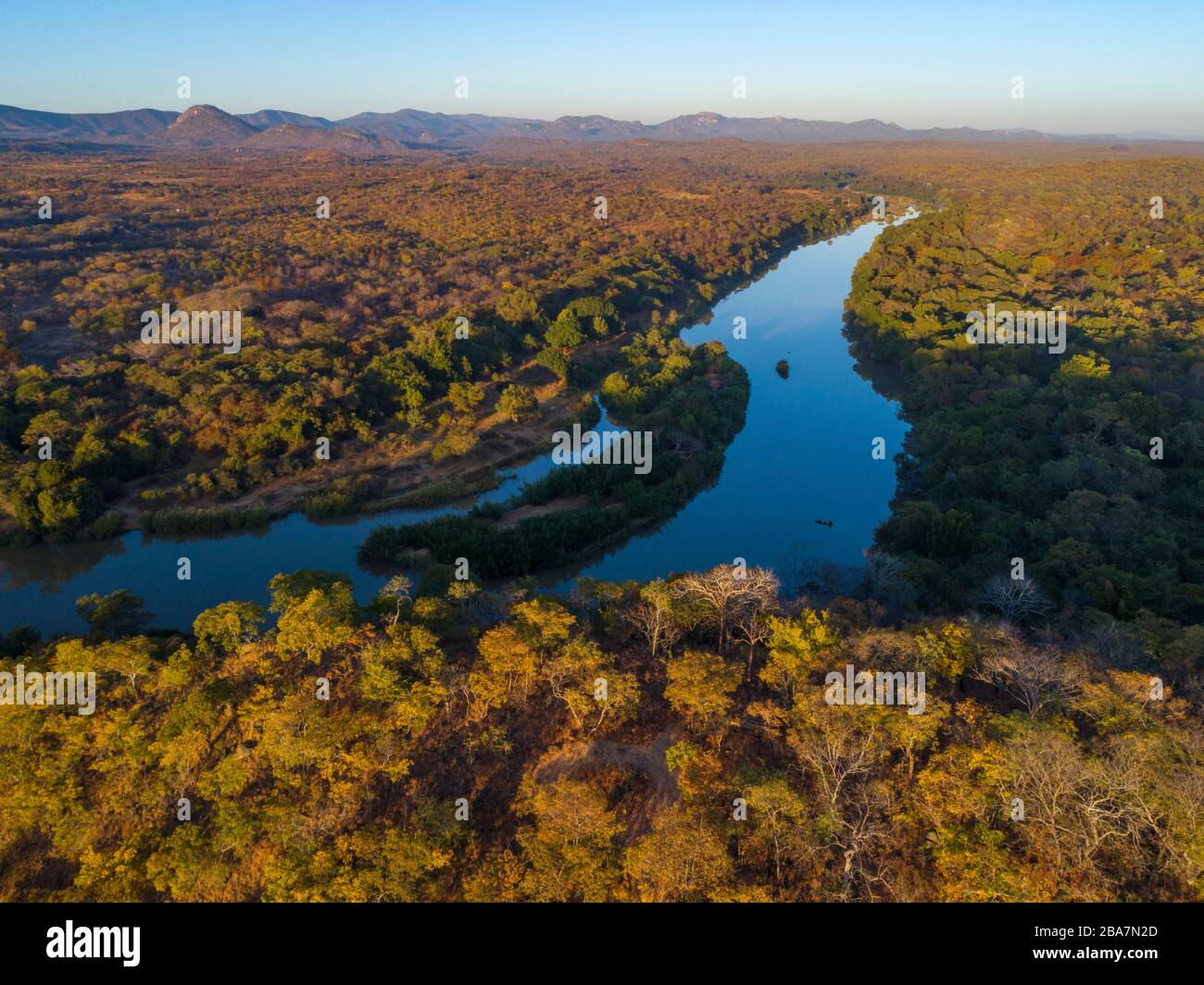 An aerial view of the Mazowe river in Zimbabwe's Umfurudzi National ...
