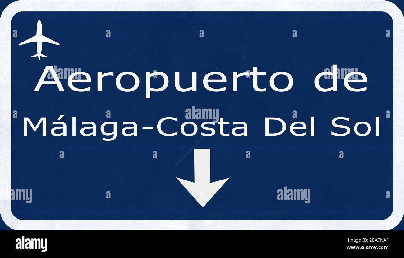 Malaga Costa Del Sol Spain Airport Highway Sign 2D Illustration Stock ...