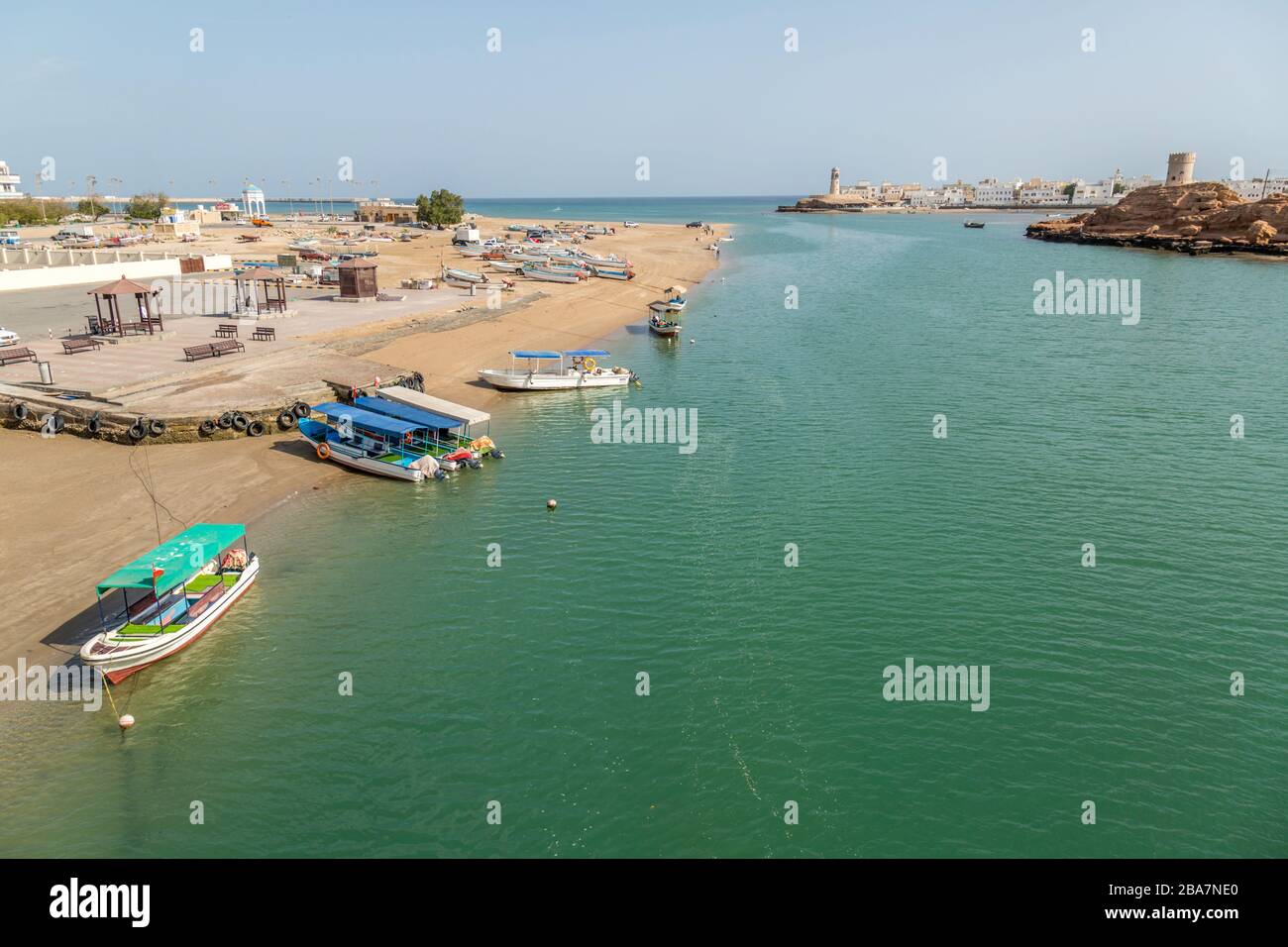 The city of Sur, Oman. Showing traditional boats moored up in the ...