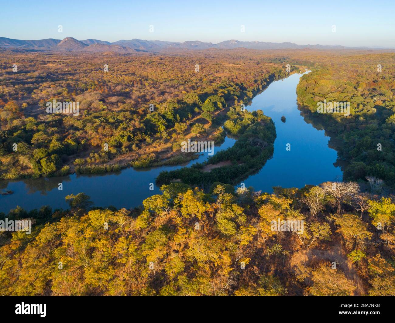 A sunrise over the Mazowe river seen from a drone Stock Photo - Alamy