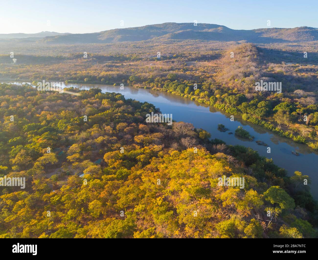 A sunrise over the Mazowe river seen from a drone Stock Photo - Alamy