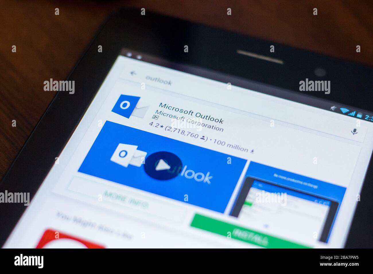 Ryazan, Russia - March 21, 2018 - Microsoft Outlook mobile app on the ...