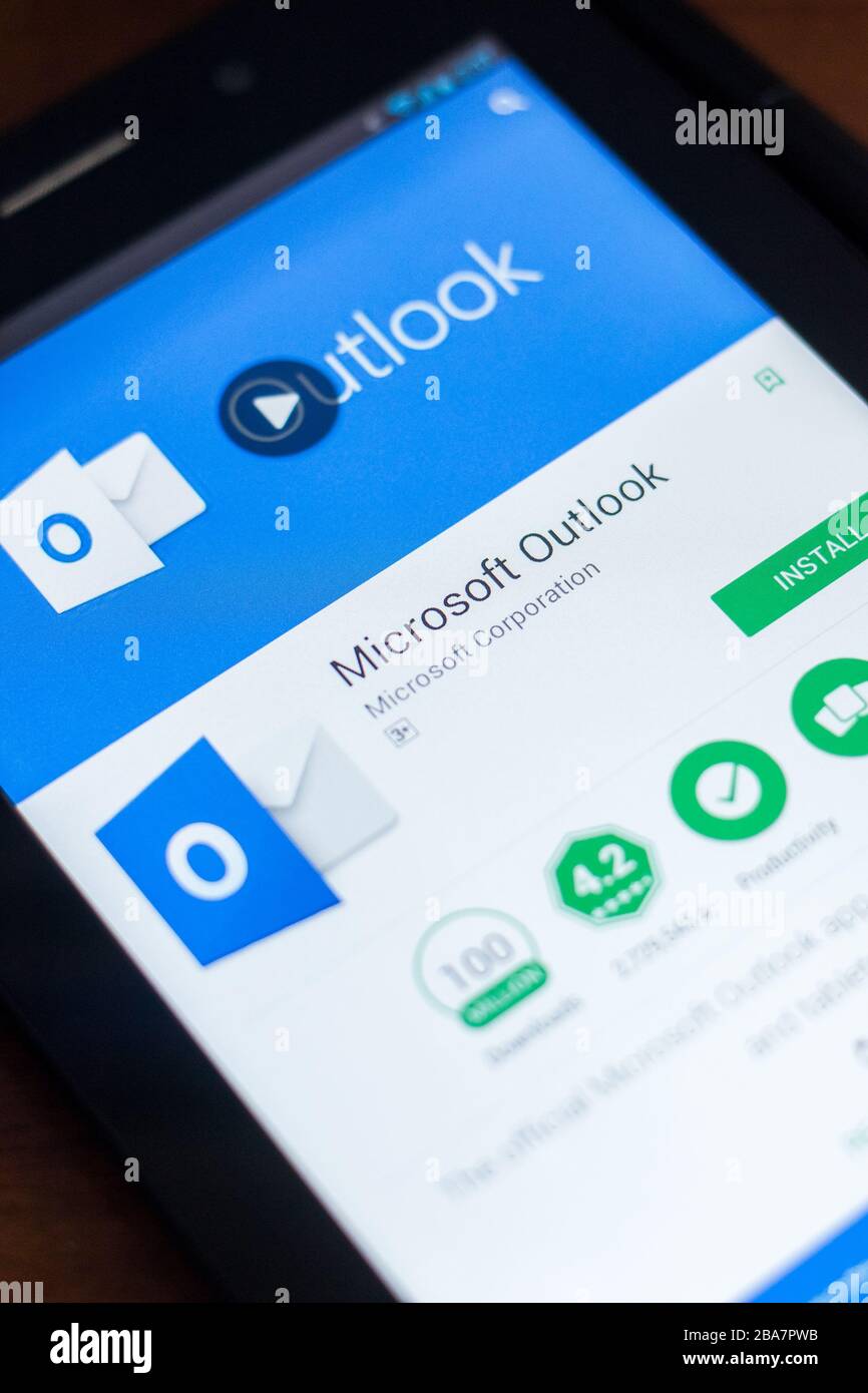 Ryazan, Russia - March 21, 2018 - Microsoft Outlook mobile app on the ...