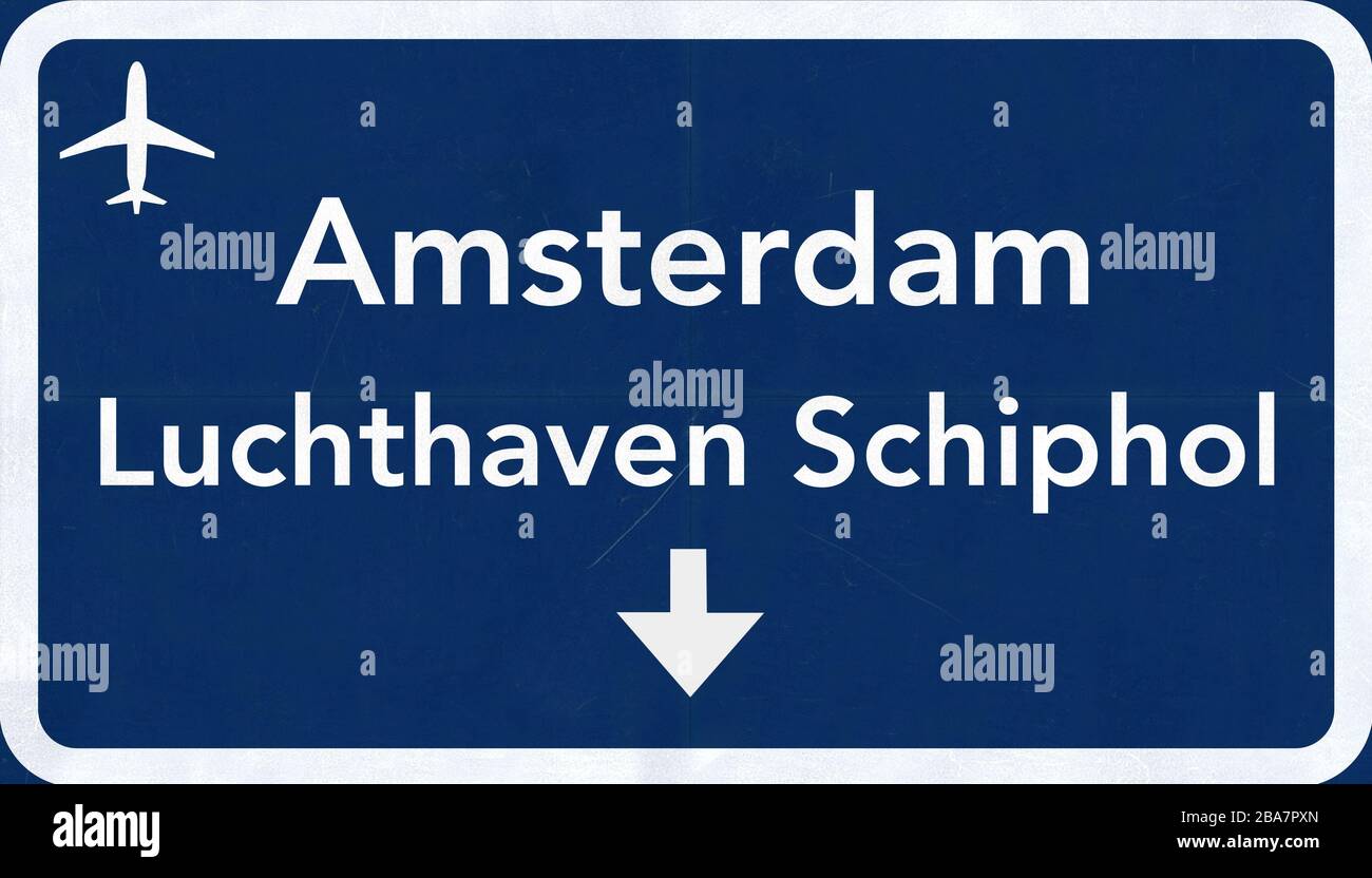 Schiphol Amsterdam Netherlands Airport Highway Sign 2D Illustration ...