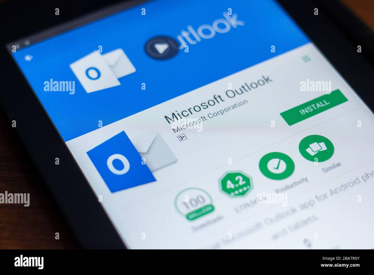 Ryazan, Russia - March 21, 2018 - Microsoft Outlook mobile app on the ...