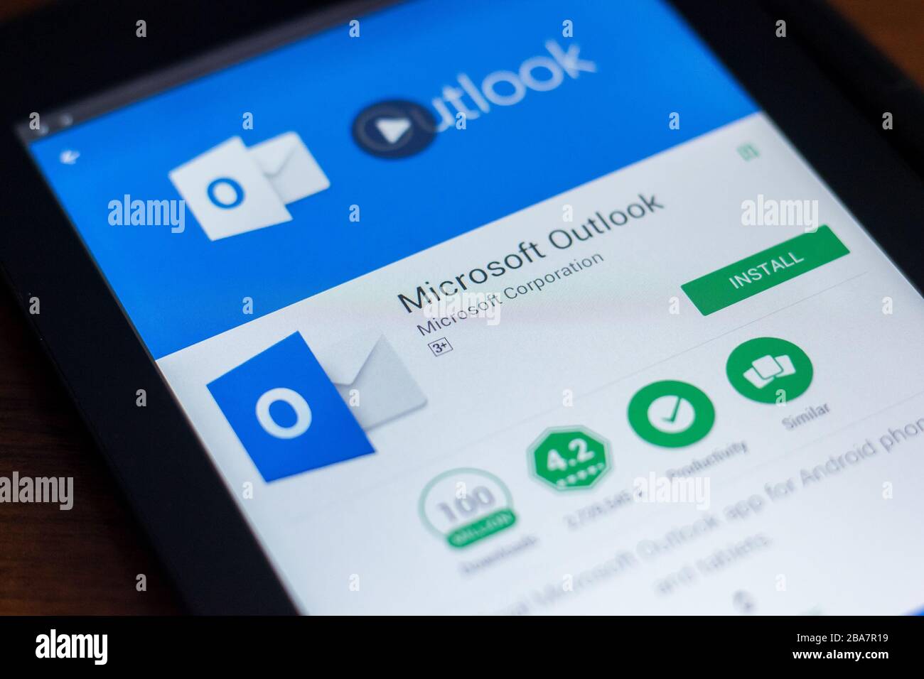 Ryazan, Russia - March 21, 2018 - Microsoft Outlook mobile app on the ...