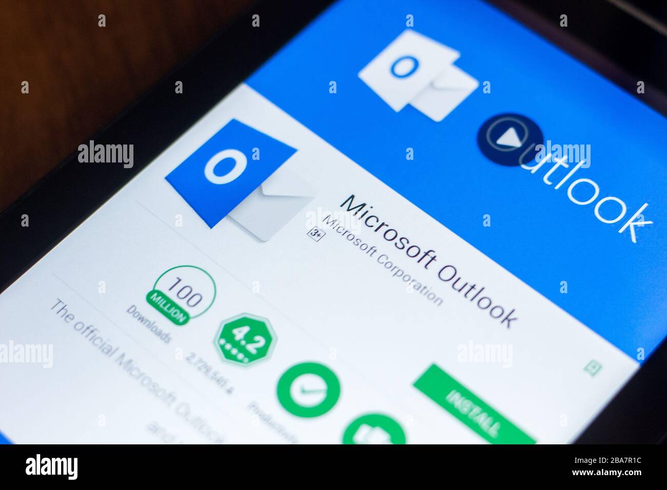 Ryazan, Russia - March 21, 2018 - Microsoft Outlook mobile app on the ...