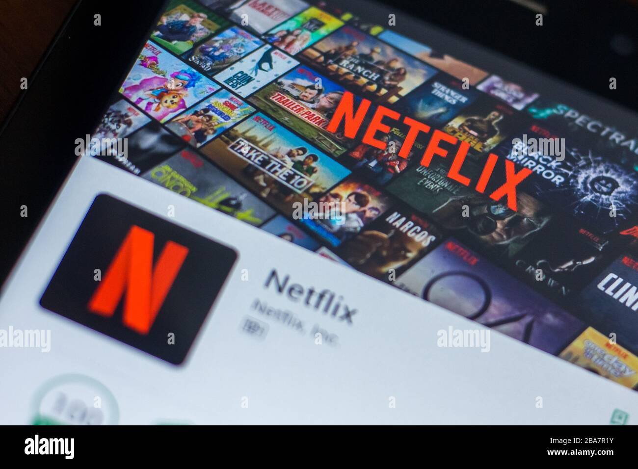 Ryazan, Russia - March 21, 2018 - Netflix mobile app on the display of ...