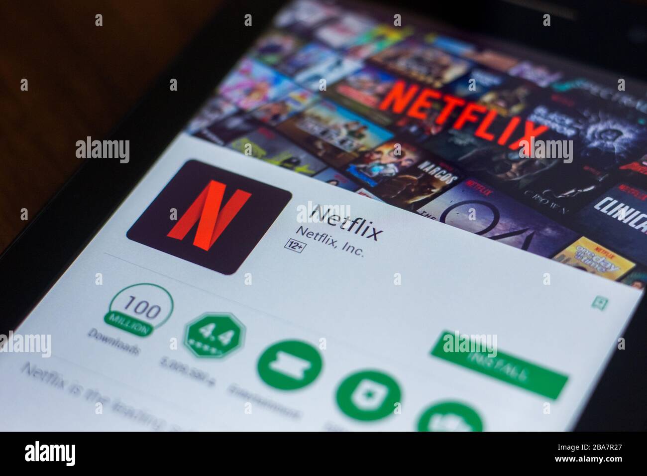 Ryazan, Russia - March 21, 2018 - Netflix mobile app on the display of ...