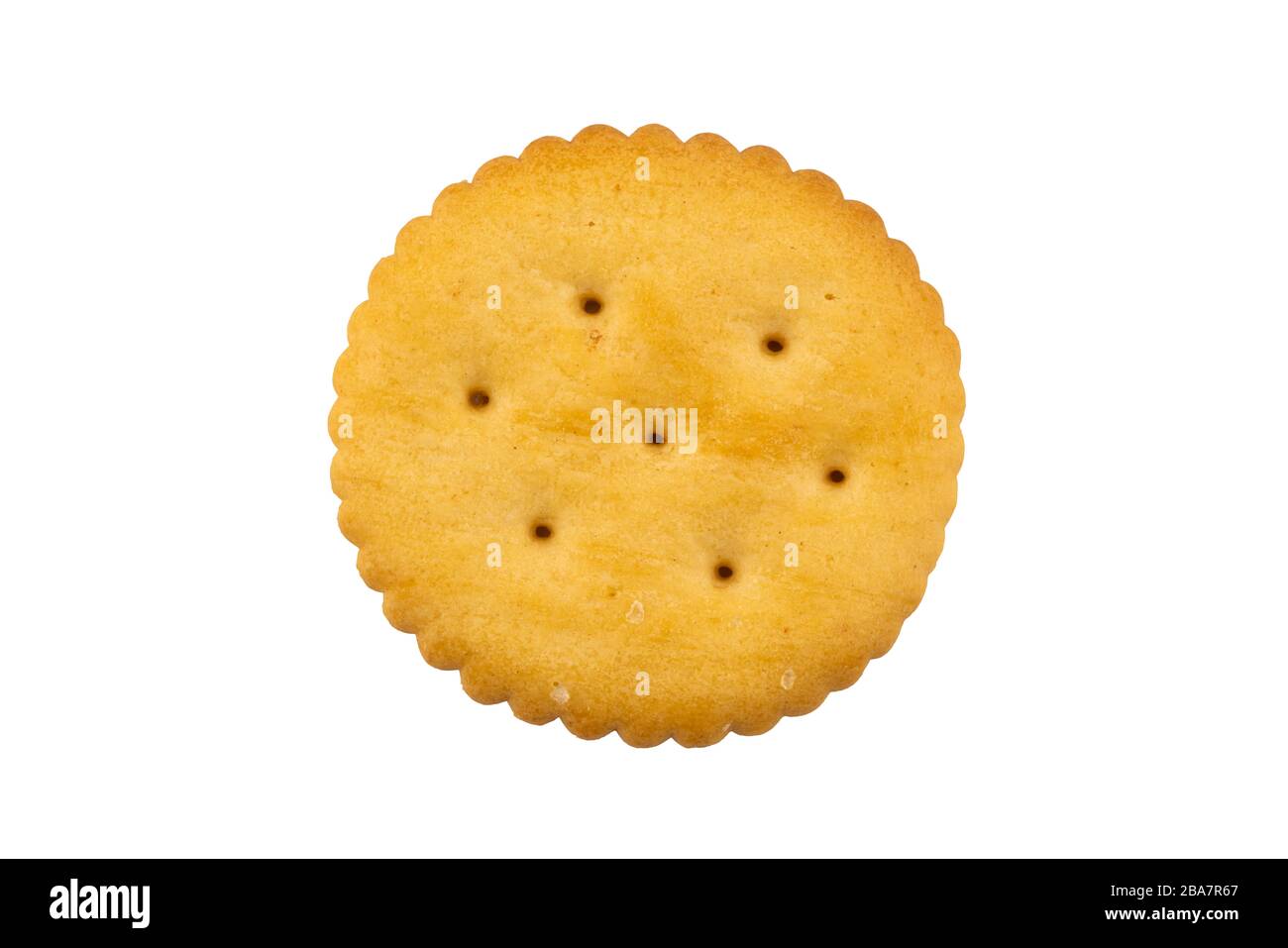 Top view of single round cracker on white background with clipping path ...