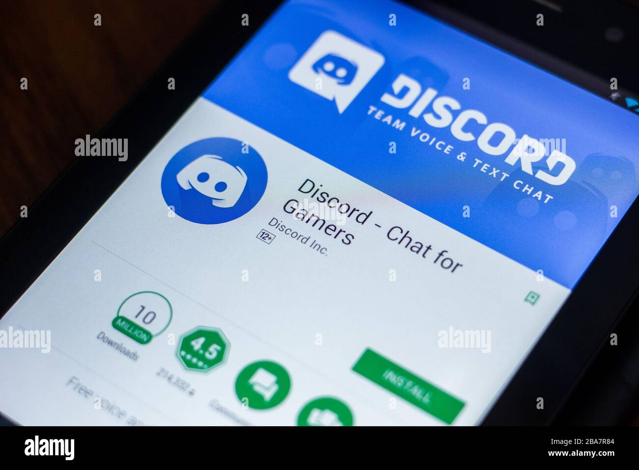 Ryazan, Russia - March 21, 2018 - Discord mobile app on the display of ...