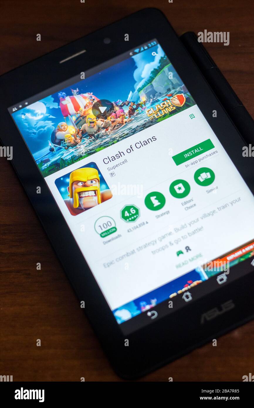 Ryazan, Russia - March 21, 2018 - Clash of Clans mobile app on the ...