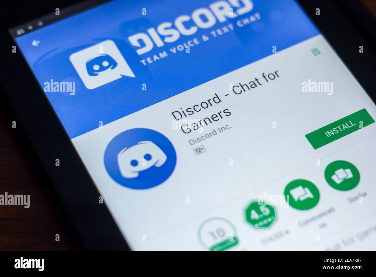 Ryazan, Russia - March 21, 2018 - Discord mobile app on the display of ...