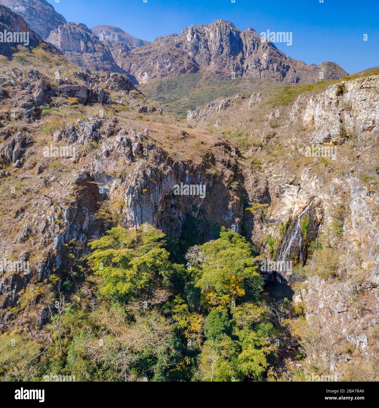 An aerial view of Tessa's Pool in Zimbabwe's Chimanimani National Park ...