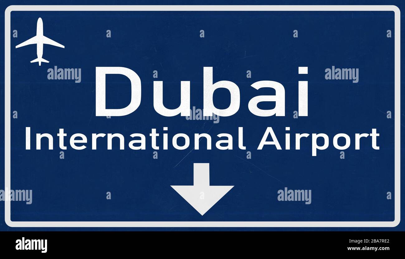Dubai United Arab Emirates Airport Highway Sign 2D Illustration Stock ...