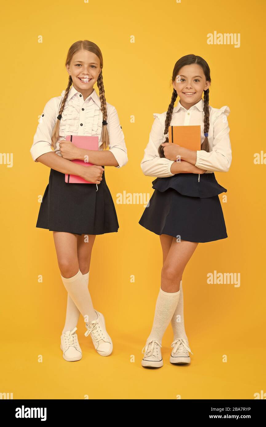 Friendship goals. Cute school girls with books. First day at school ...