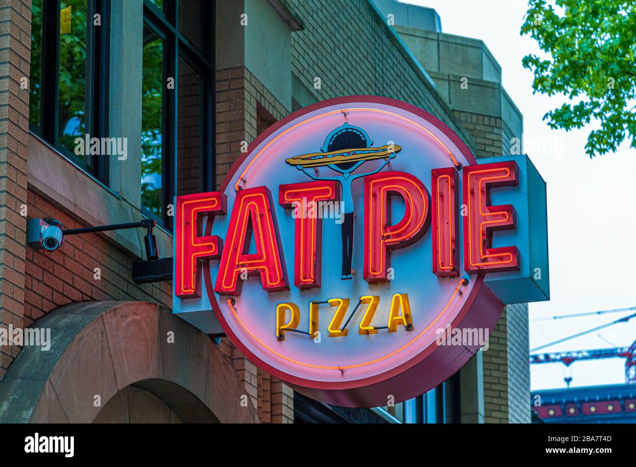 Fat Pie Pizza Sign Stock Photo - Alamy