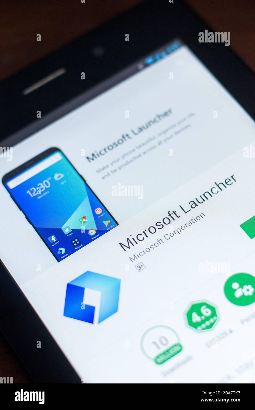 Ryazan, Russia - March 21, 2018 - Microsoft Launcher mobile app on the ...