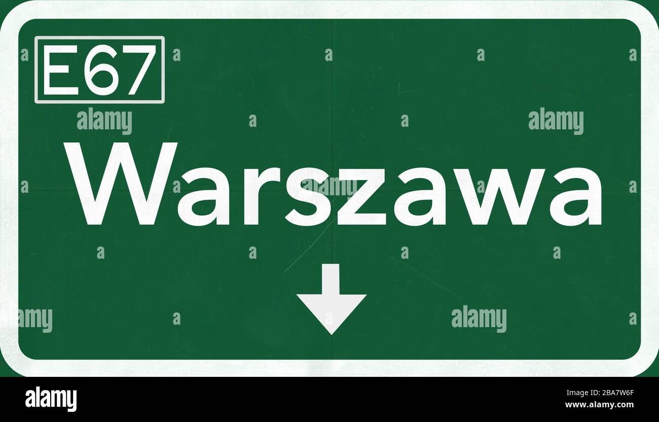 Warsaw Poland Highway Sign 2D Illustration Stock Photo - Alamy