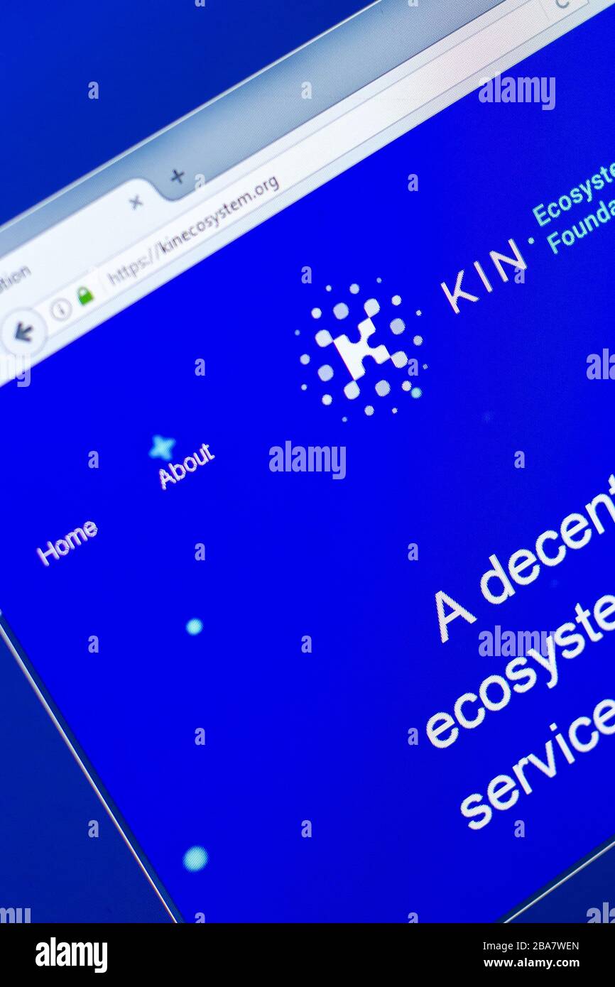 Ryazan, Russia - March 29, 2018 - Homepage of Kin crypto currency on the display of PC, web ...