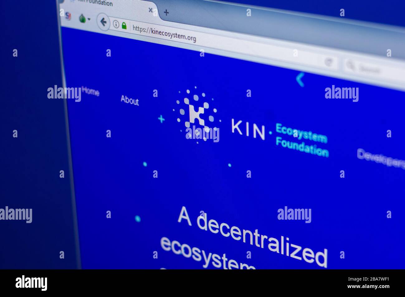 Ryazan, Russia - March 29, 2018 - Homepage of Kin crypto currency on the display of PC, web ...
