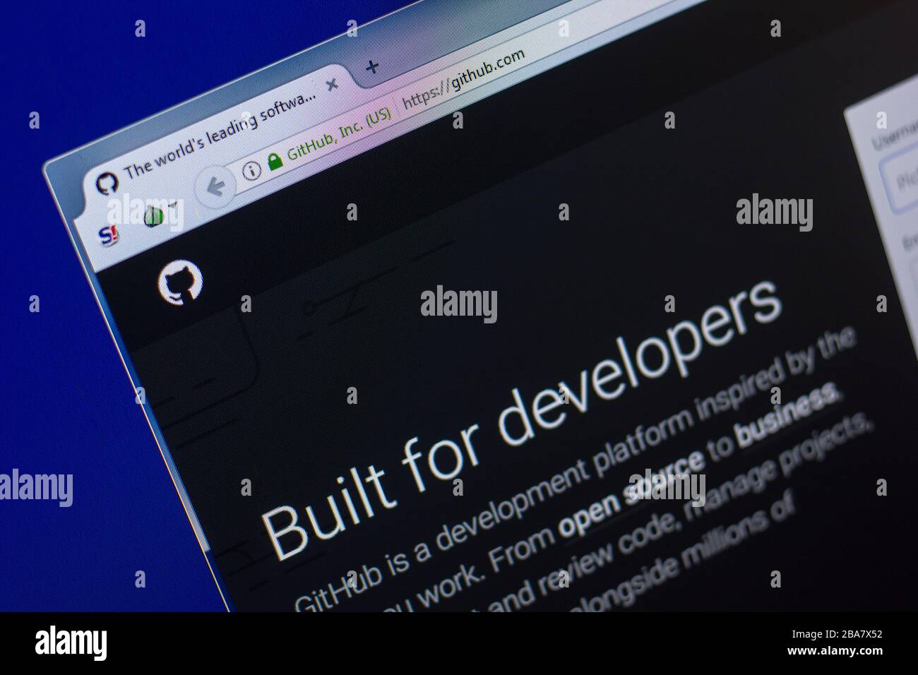 Ryazan, Russia - April 16, 2018 - Homepage of GitHub website on the ...
