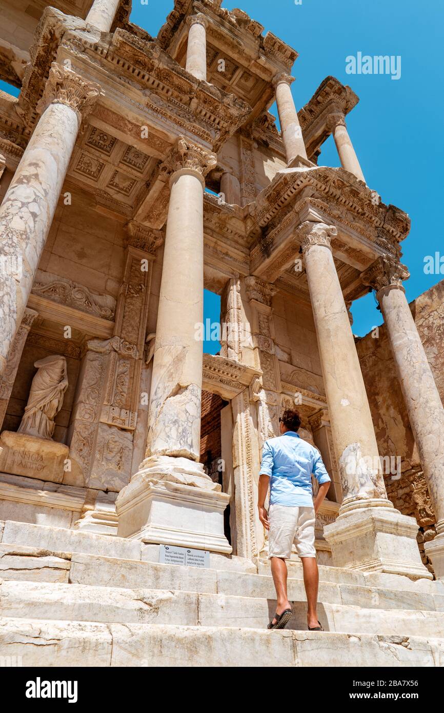 Ephesus, Turkey People are observing ruins of Celsus in Ephesus Ancient ...