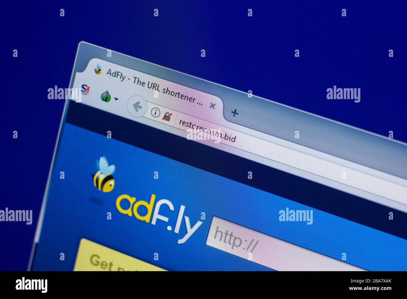Ryazan, Russia - April 16, 2018 - Homepage of Adf.ly website on the ...