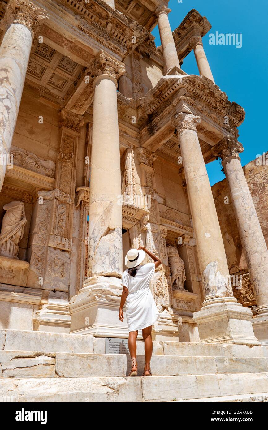 Ephesus, Turkey People are observing ruins of Celsus in Ephesus Ancient ...