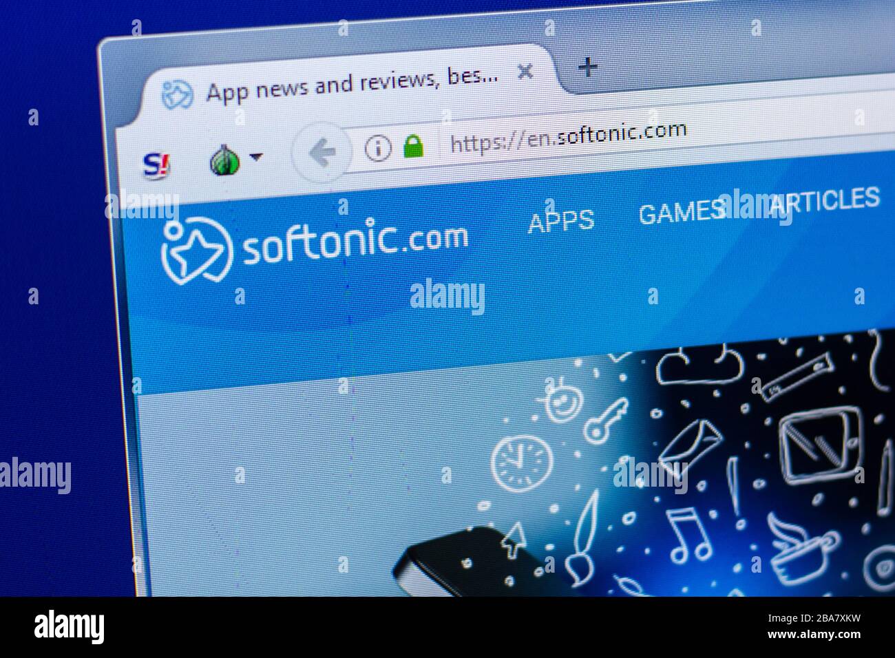 Ryazan, Russia - April 16, 2018 - Homepage of Softonic website on the ...