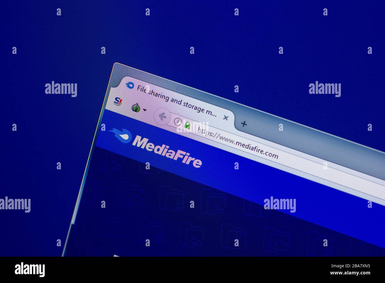 Ryazan, Russia - April 16, 2018 - Homepage of MediaFire website on the ...