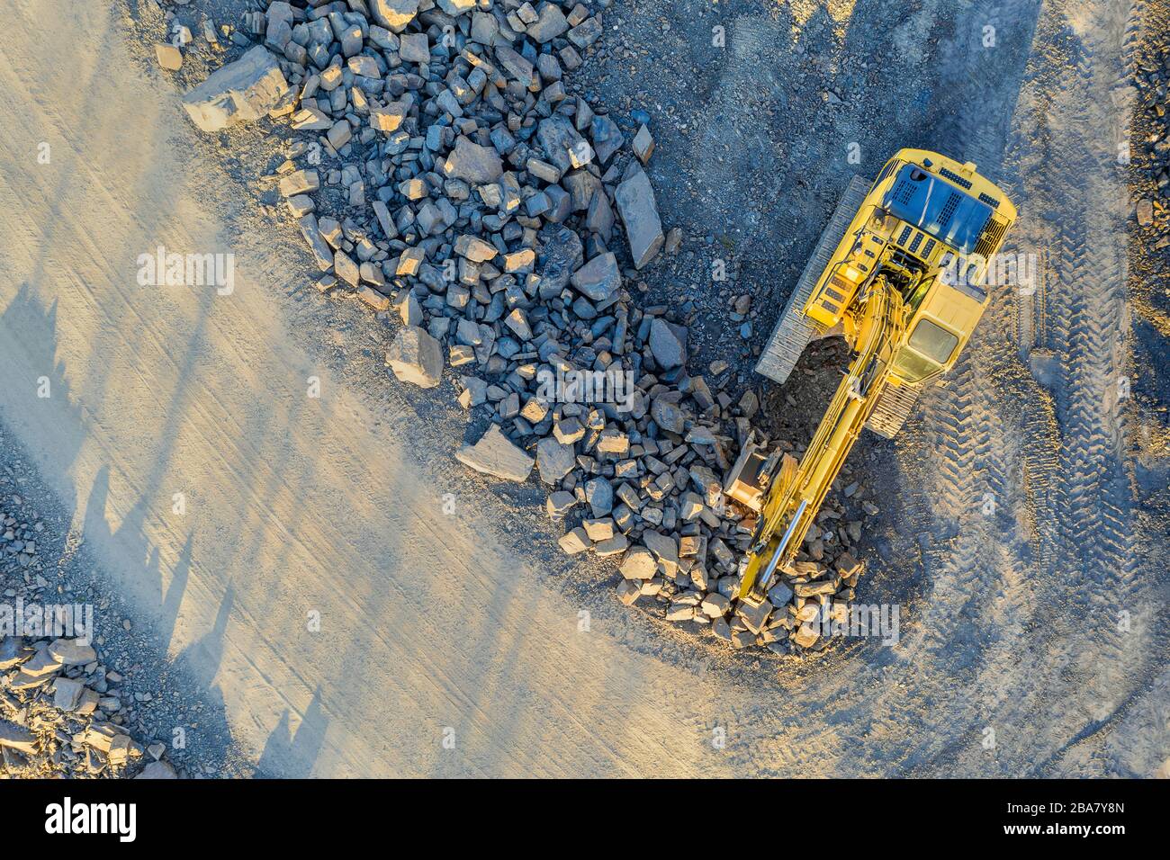 excavator on an construction site from above Stock Photo - Alamy