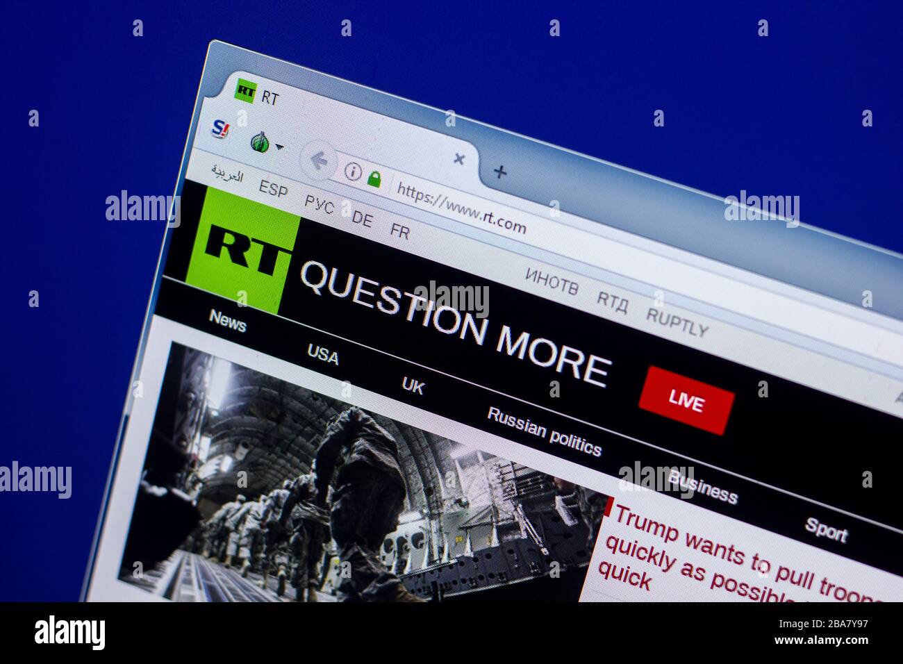 Ryazan, Russia - April 16, 2018 - Homepage of Russia Today website on ...