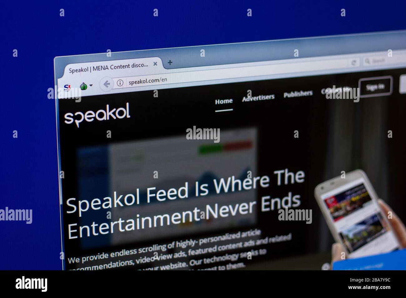 Ryazan, Russia - April 16, 2018 - Homepage of Speakol website on the ...