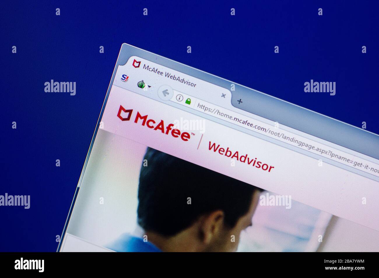 Ryazan, Russia - April 16, 2018 - Homepage of Mcafee website on the ...