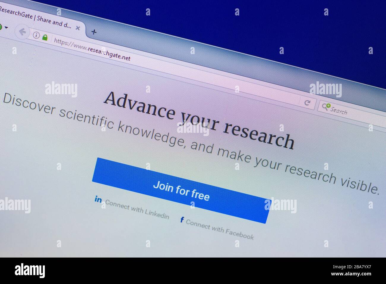 Ryazan, Russia - April 16, 2018 - Homepage of ResearchGate website on ...