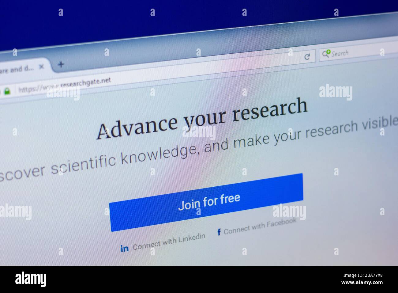 Ryazan, Russia - April 16, 2018 - Homepage of ResearchGate website on ...