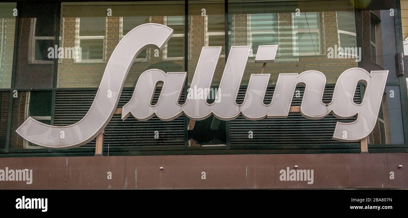 Aarhus, Denmark - 24 March 2020: The logo of the Salling building in ...