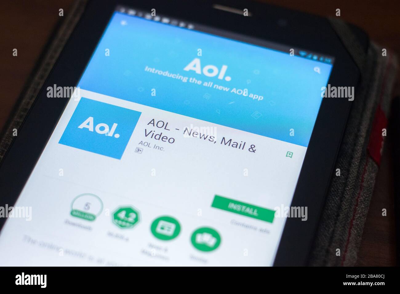 Ryazan, Russia - April 19, 2018 - Aol. mobile app on the display of ...