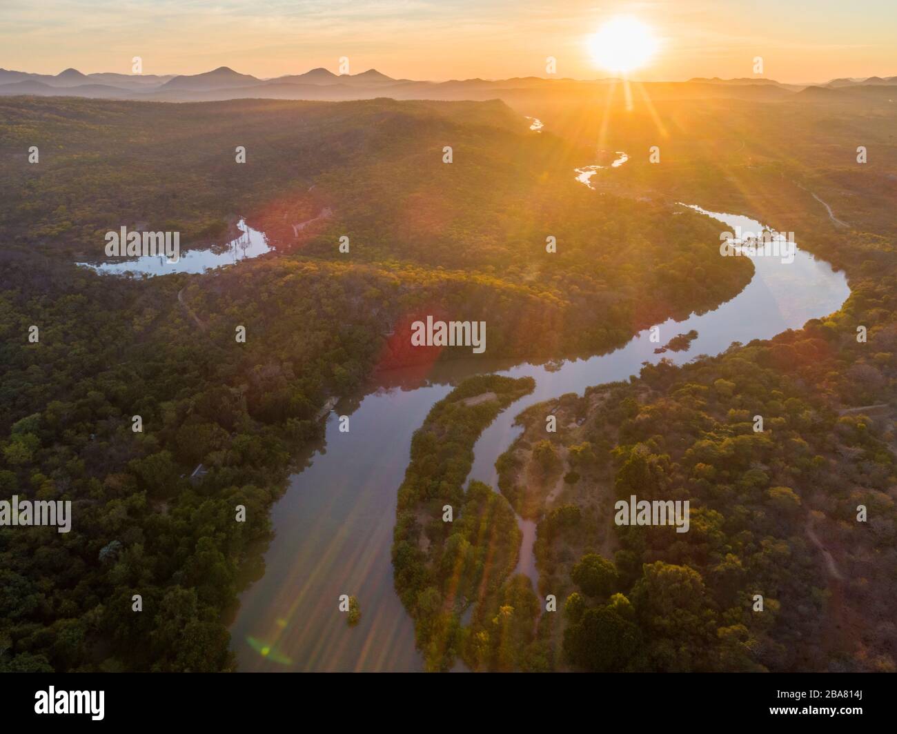 A sunrise over the Mazowe river seen from a drone Stock Photo - Alamy