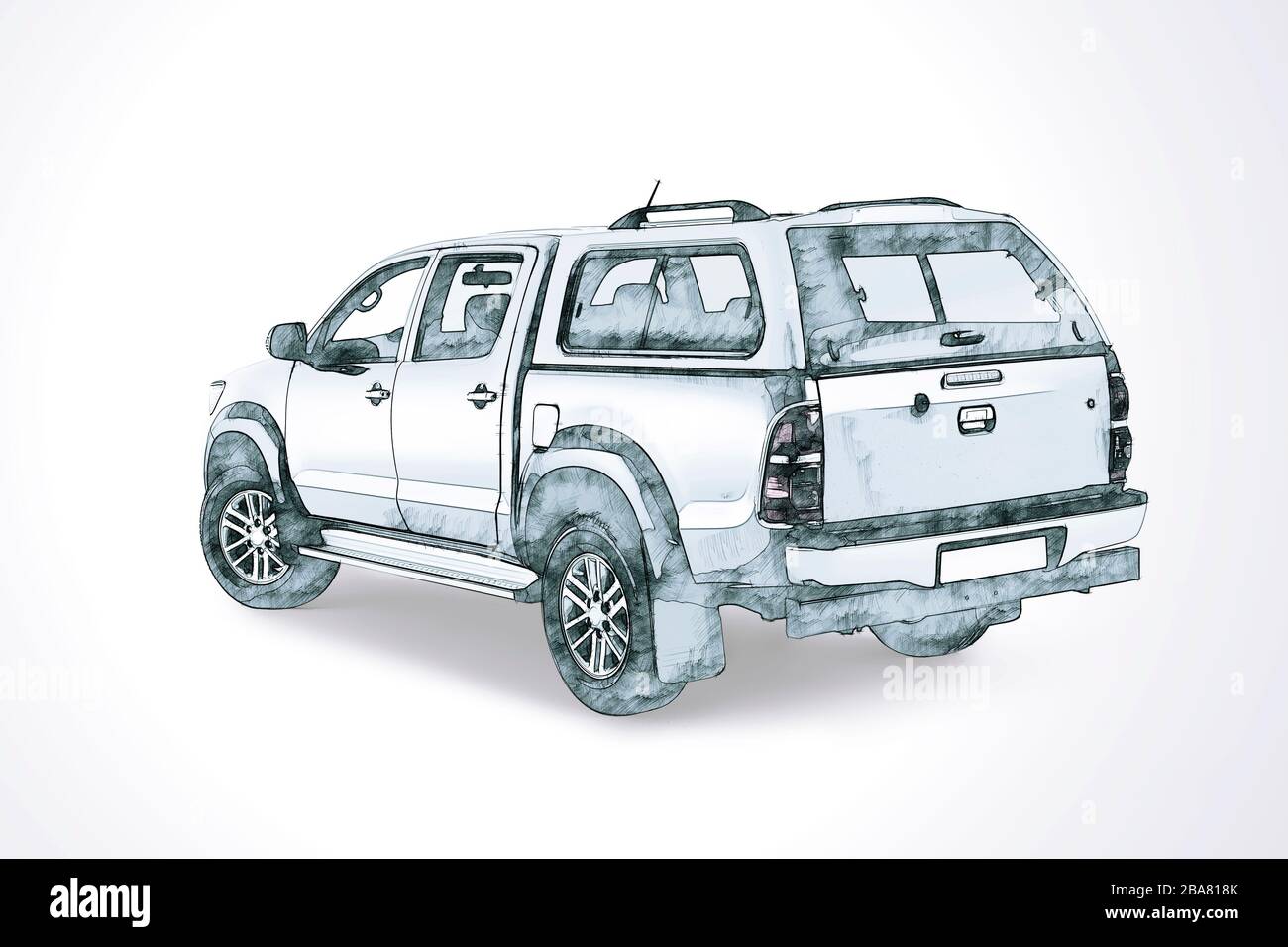 Illustration of a Rear view of a customized pick-up truck Stock Photo ...